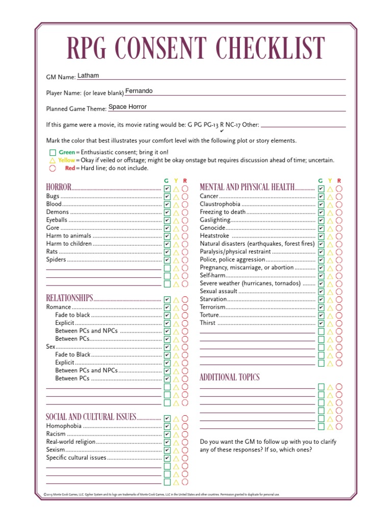 Consent in Gaming Form Fillable Checklist 2019 09 13 PDF | PDF | Violence