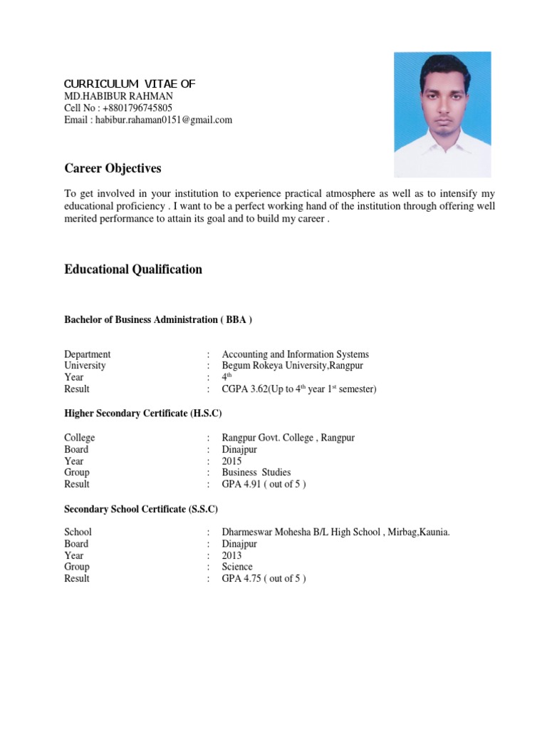 Career Objectives: Curriculum Vitae of | PDF | Behavior Modification ...