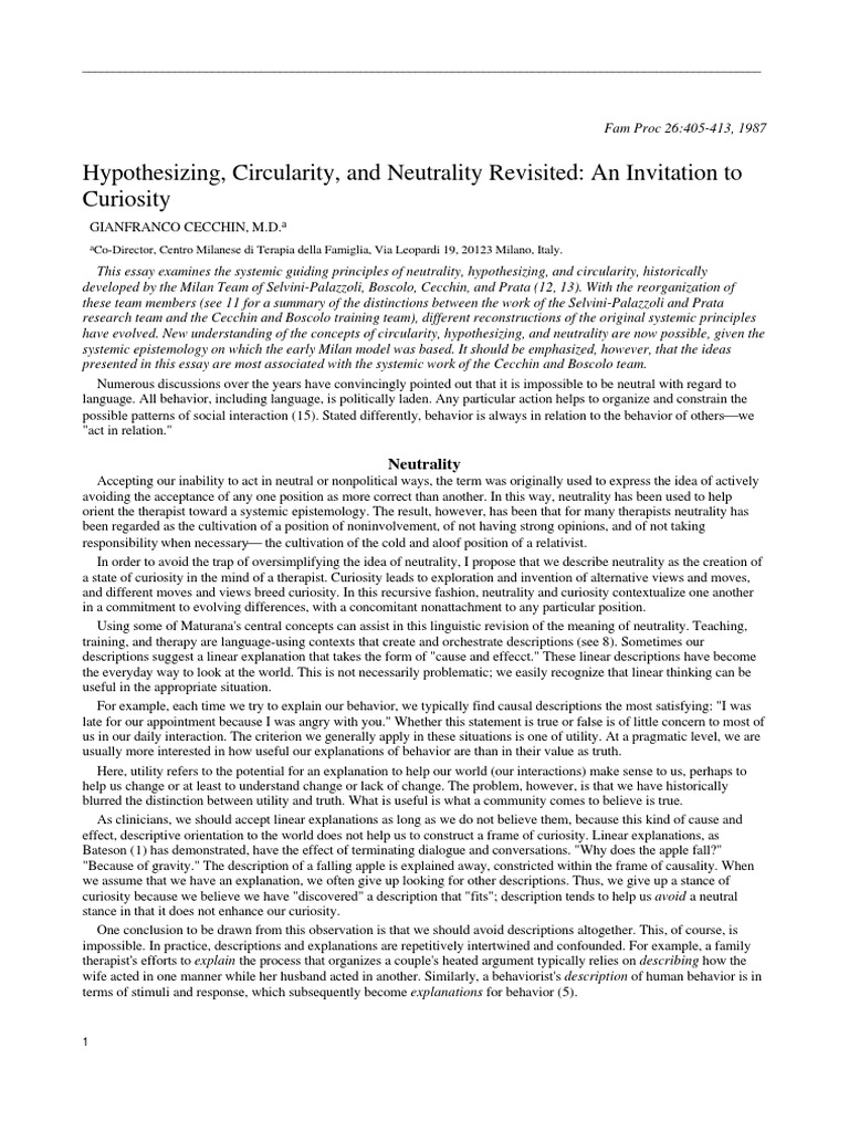 Hypothesizing, Circularity, and Neutrality Revisited: An Invitation To ...