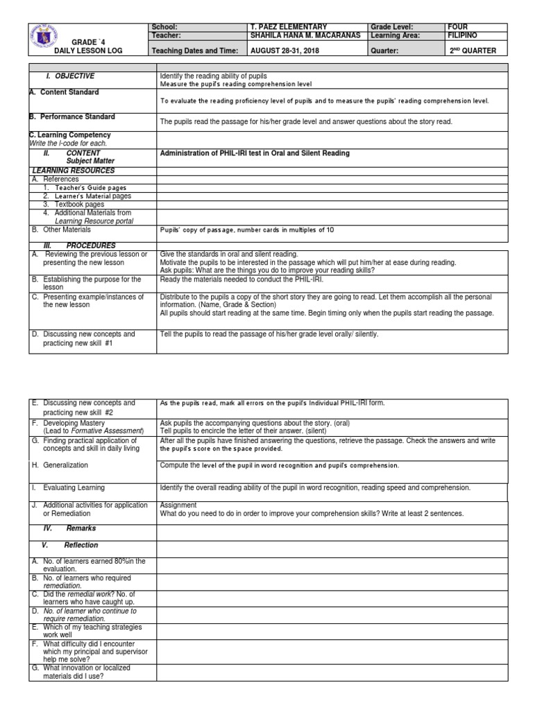 Measuring Reading Comprehension: Administering the PHIL-IRI Test to ...