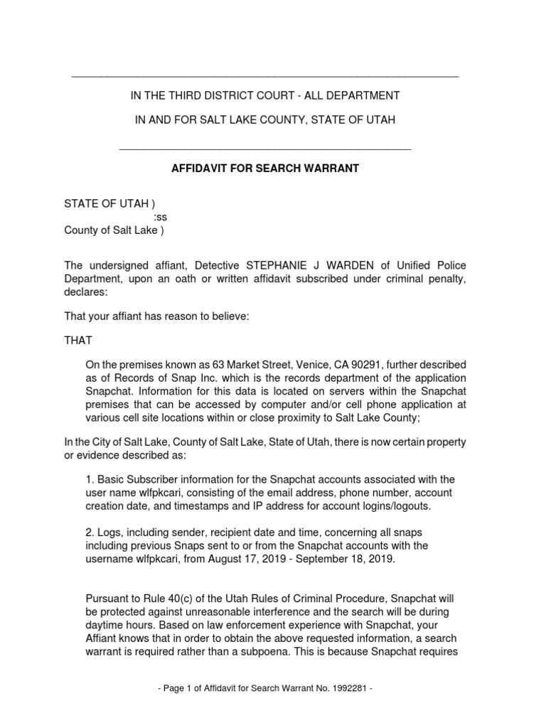 Havea Circle Shooting search warrant unsealed | Snapchat | Probable Cause
