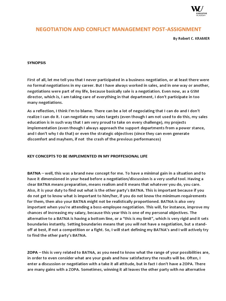 Negotiation & Conflict Skills Guide | PDF | Negotiation | Psychological ...