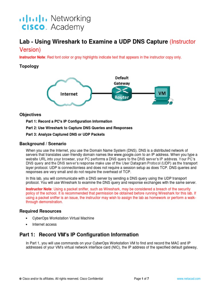 Lab - Using Wireshark To Examine A UDP DNS Capture: (Instructor Version) | PDF | Port (Computer ...