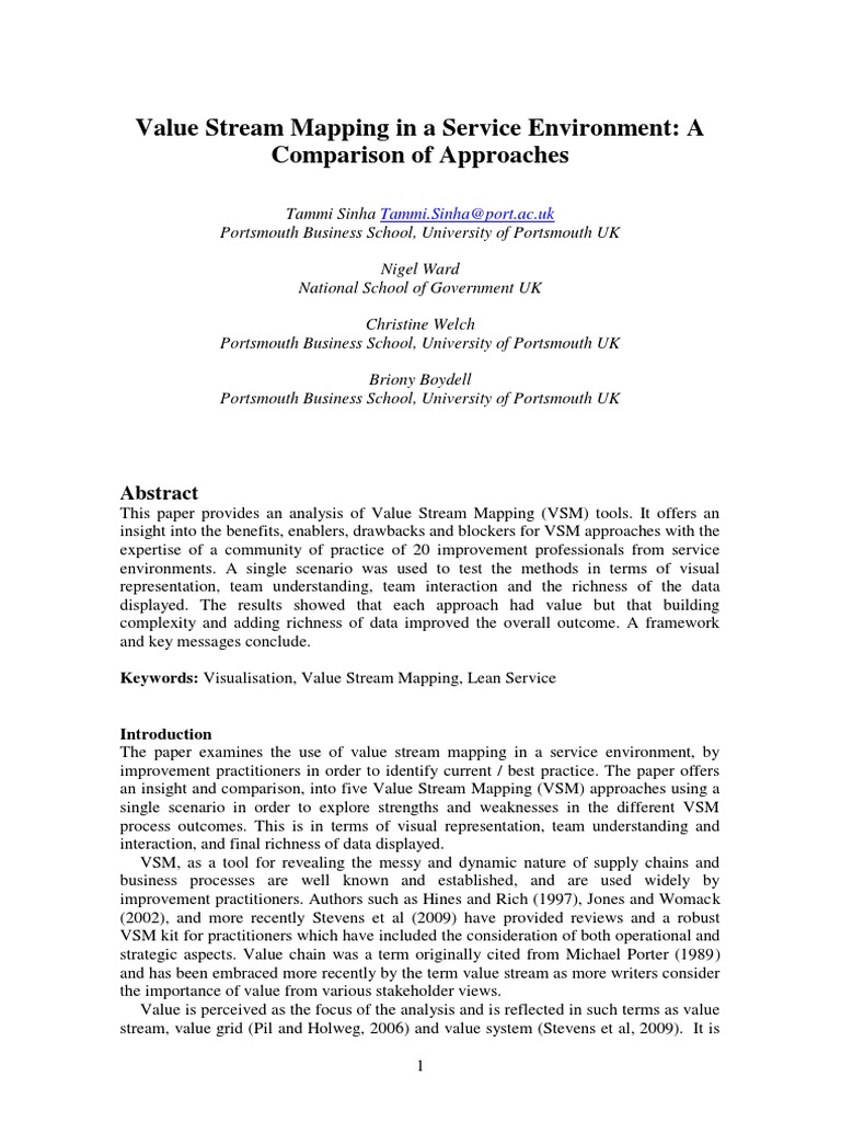 Value Stream Mapping in A Service Environment: A Comparison of ...
