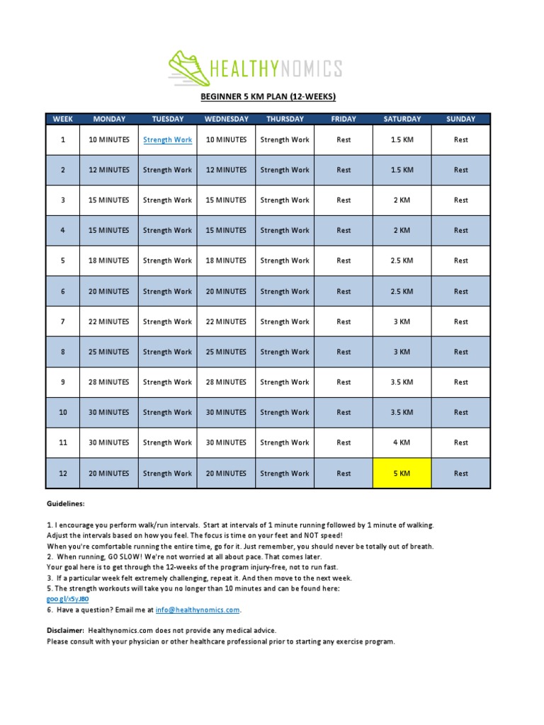 Beginner 5 KM Plan (12-Weeks) | PDF | Sports