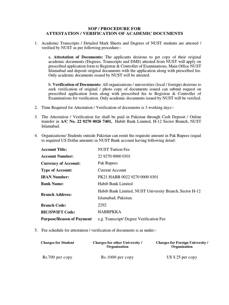 SOP Attestation Verification NUST | PDF | Money | Financial Services