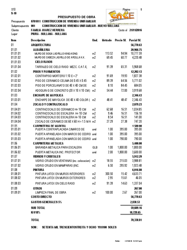 Presupuesto de Casa | PDF | edificio | Diseño arquitectonico