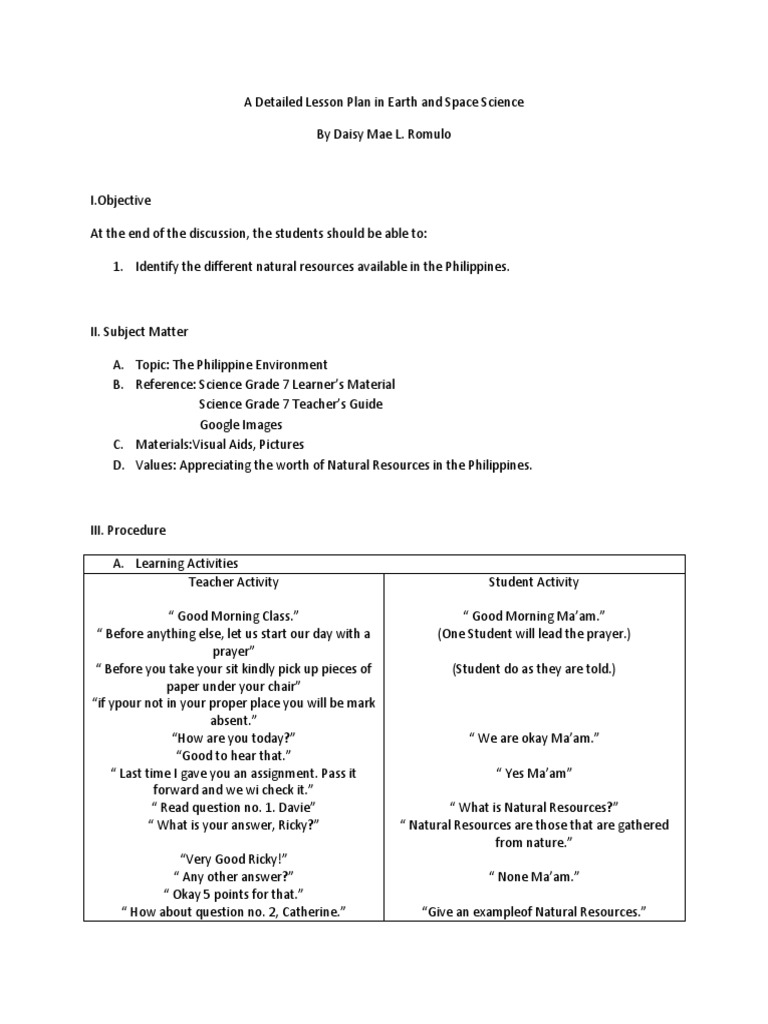 A Detailed Lesson Plan in Earth and Space Science | PDF
