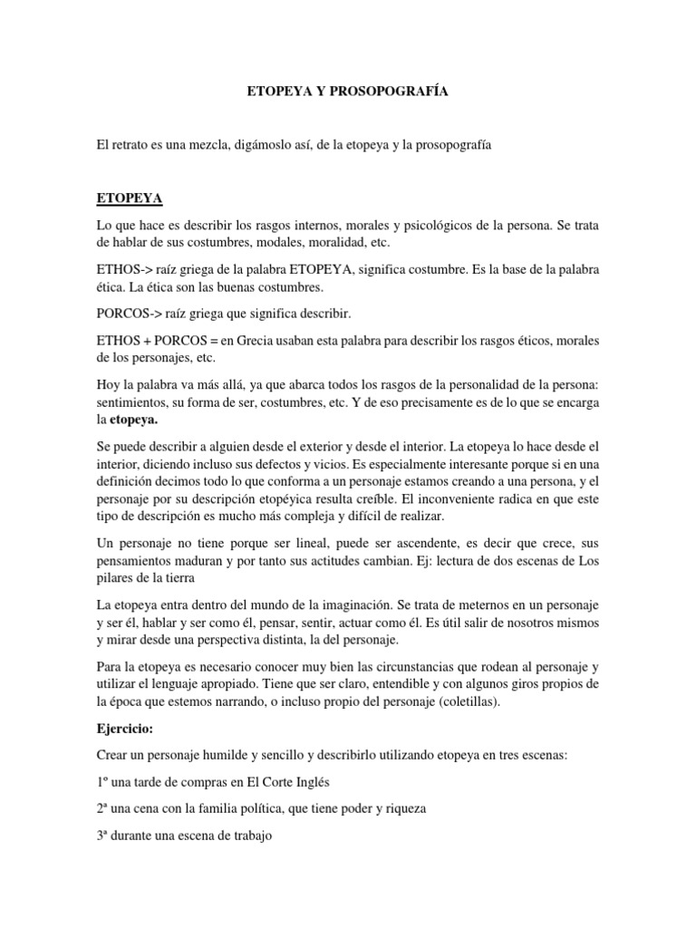 Etopeya y Prosopografía: Descripciones Clave | PDF | Palabra | Moralidad