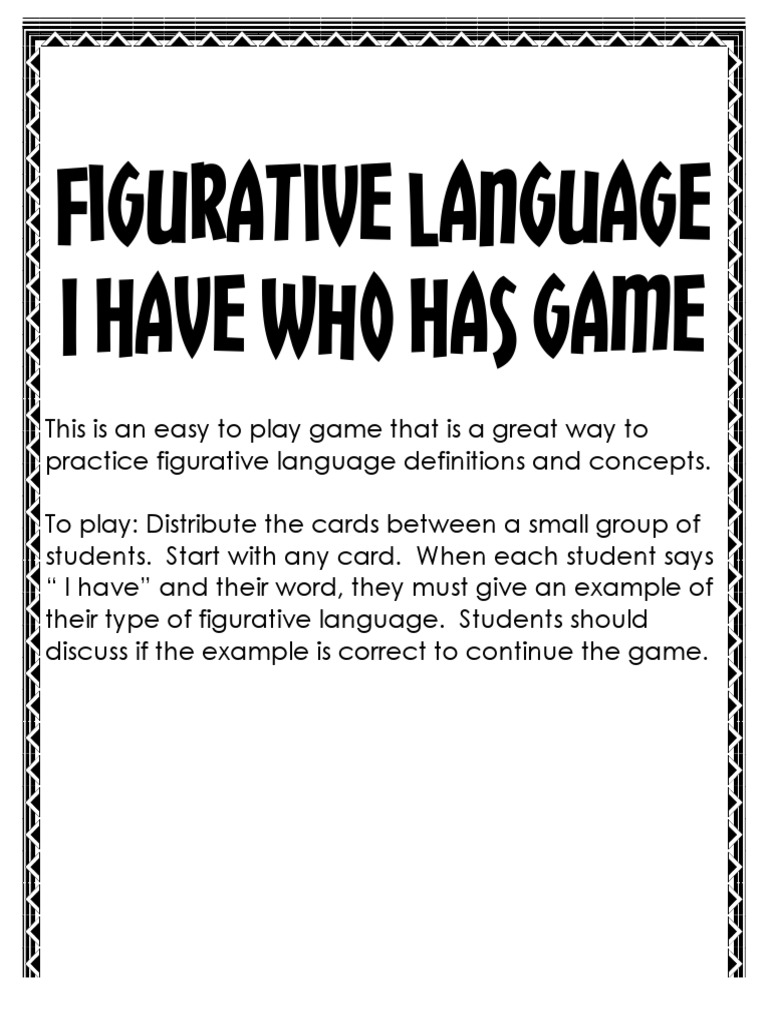 Figurative Language I Have Who Has Game | PDF