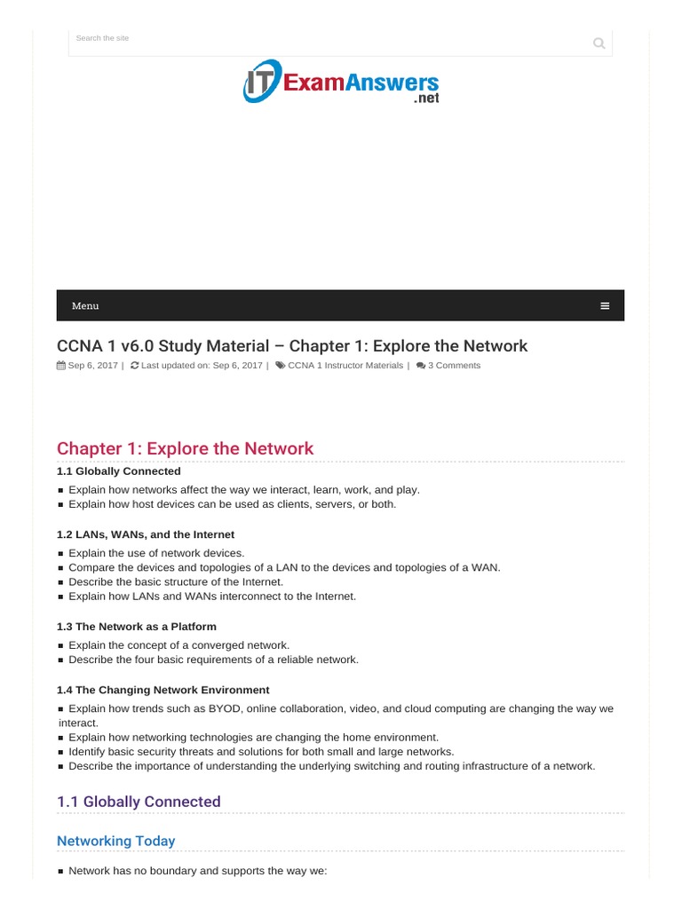 CCNA 1 v6.0 Study Material - Chapter 1: Explore The Network | PDF | Computer Network | I Pv6