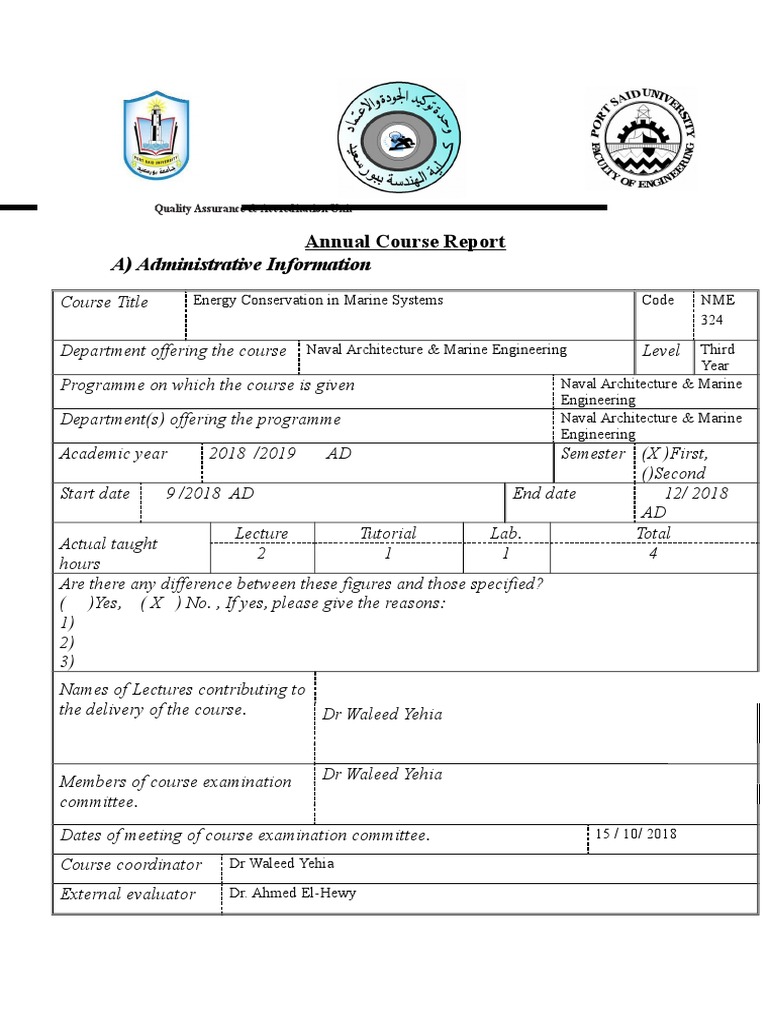 A) Administrative Information: Annual Course Report | PDF | Homework ...