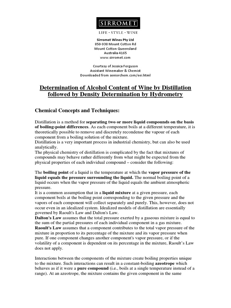Alcohol Content by Distillation | PDF | Distillation | Materials