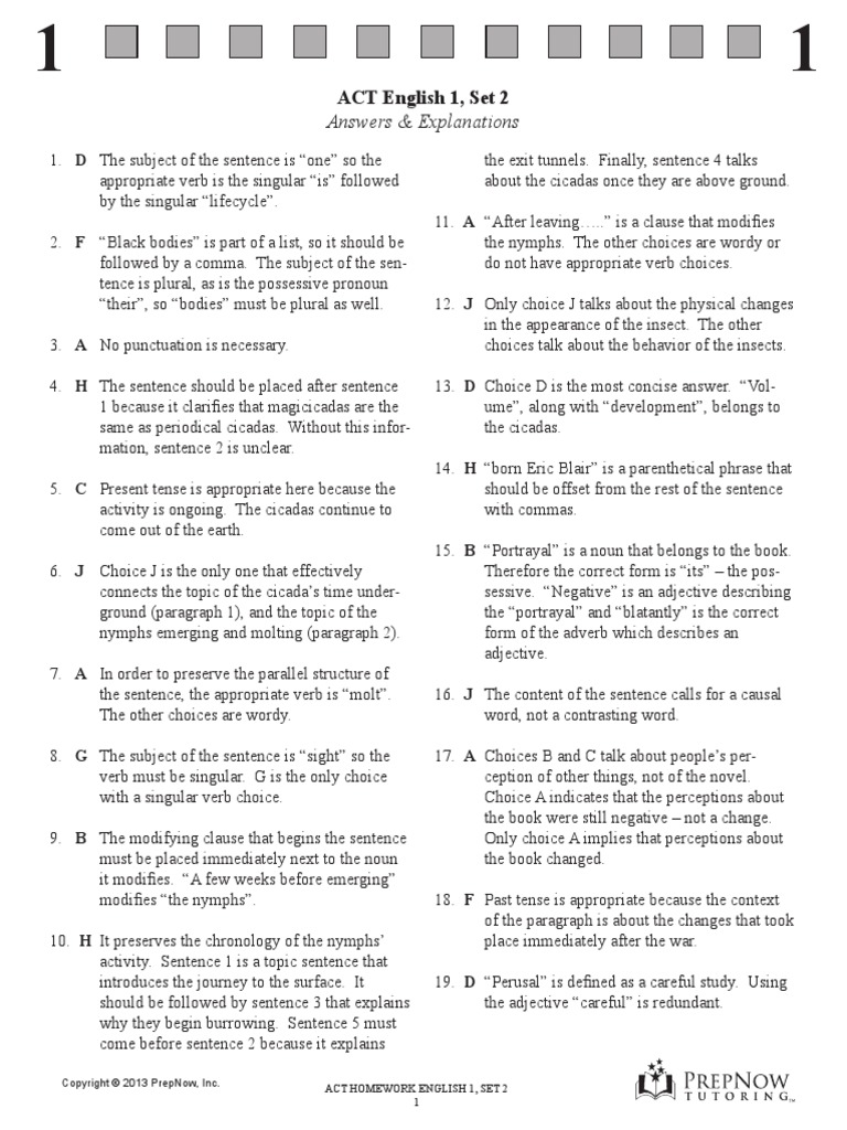 Act HW Chp2 English 1 Set2 Sol | PDF | Verb | Sentence (Linguistics)