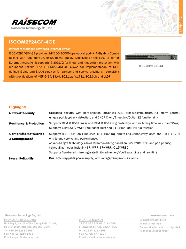 ISCOM2924GF-4GE: Raisecom Technology Co., LTD | PDF | Network Switch ...