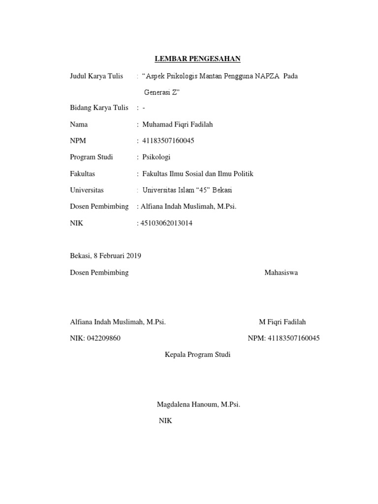 Lembar Pengesahan Karya Tulis Ilmiah | PDF