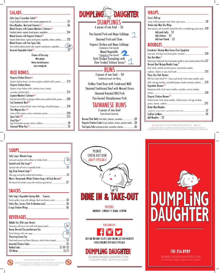 Dumpling Daughter Menu | PDF | Dumpling | Ramen