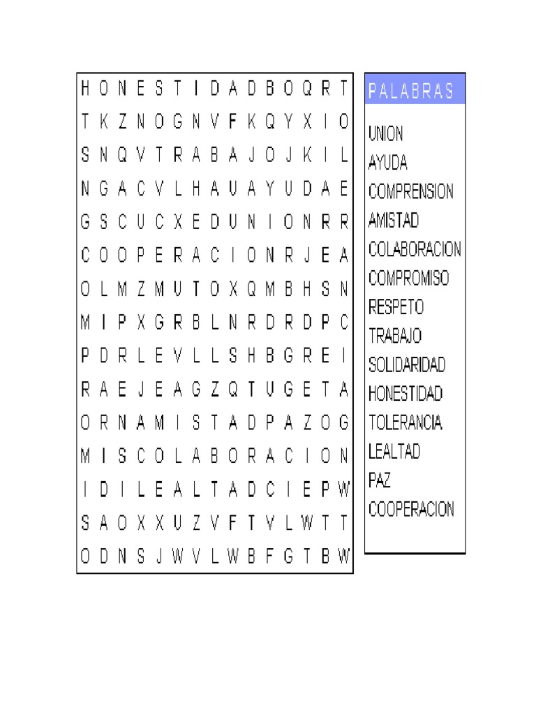 Sopa de Letras Trabajo en Equipo | PDF