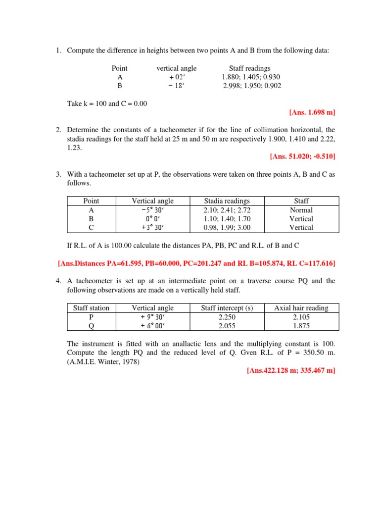 Tacheometric Surveying Problems Solved | PDF | Optics | Scientific ...