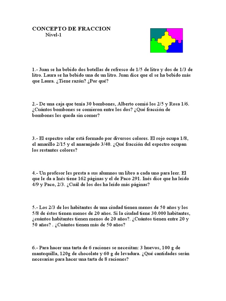 3 ESO FICHA CONCepto FRACci N Problemas Y SOLUCIONES PDF | PDF ...