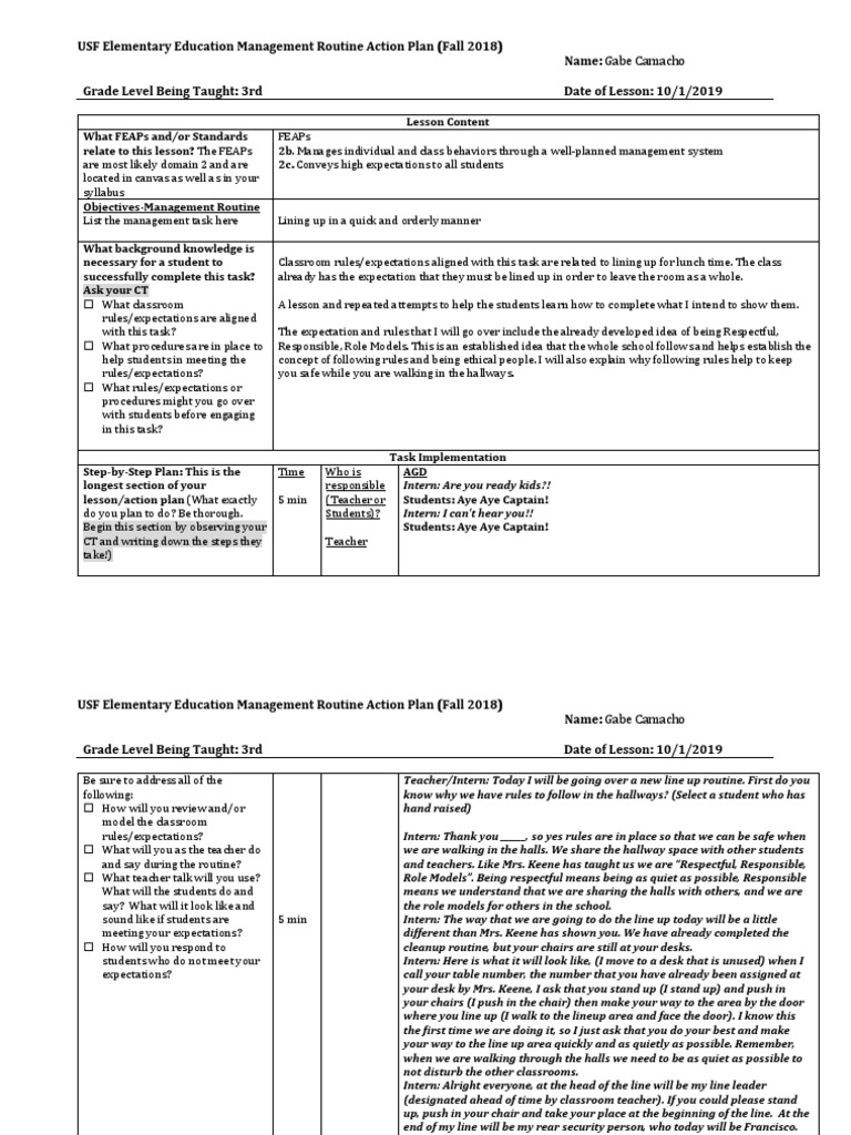 3rd Grade Line-Up Management Plan | PDF | Classroom | Teachers