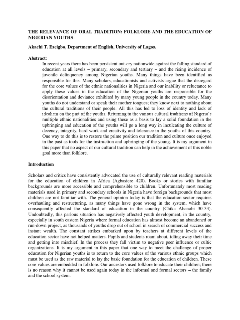 128 The Relevance of Oral Tradition Folklore and The Education of ...