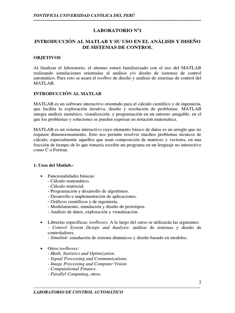 Guia Laboratorio - Matlab | PDF | Matriz (Matemáticas) | Matlab