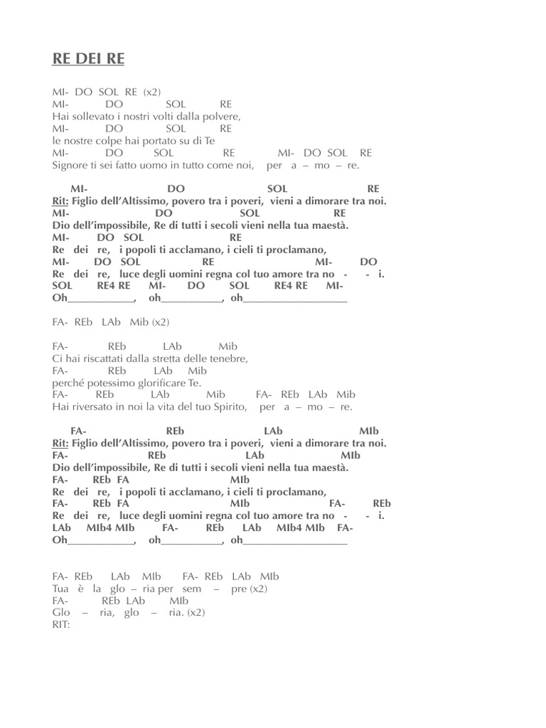 Re Dei Re (Accordi) | PDF