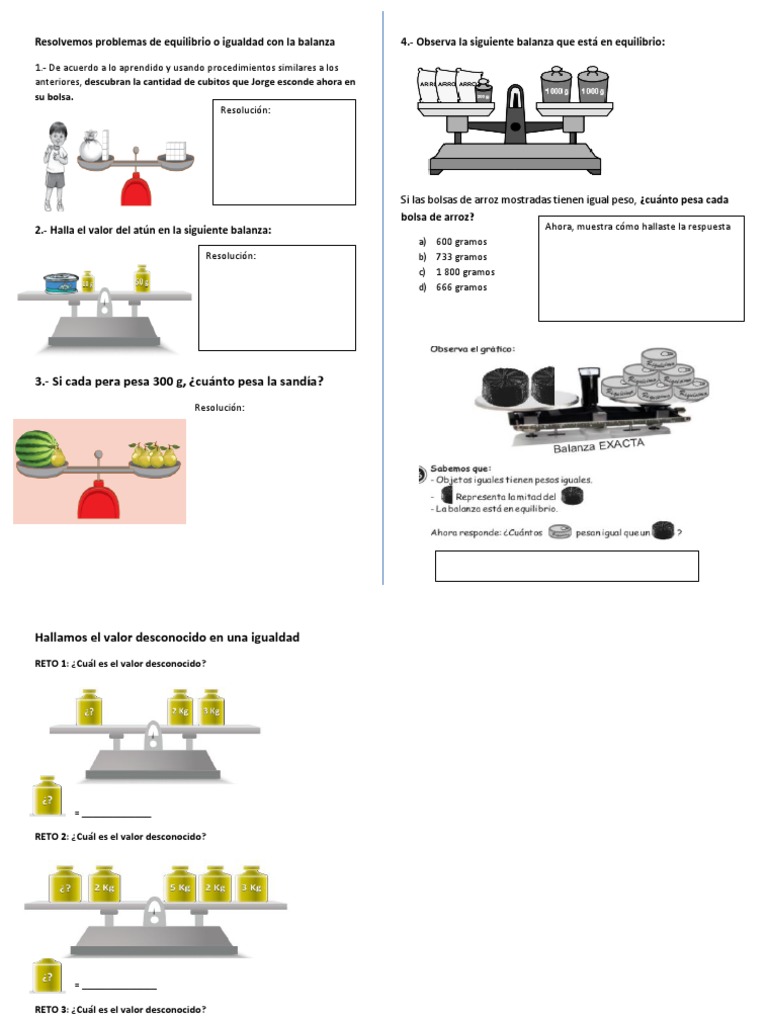 Resolvemos Problemas de Equilibrio o Igualdad Con La Balanza