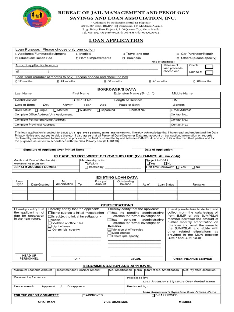 BJMP Savings and Loan Application Form | PDF | Loans | Interest