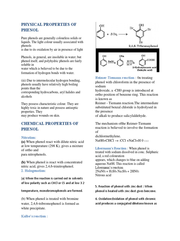 Physical Properties of Phenol | PDF | Chemical Reactions | Solubility