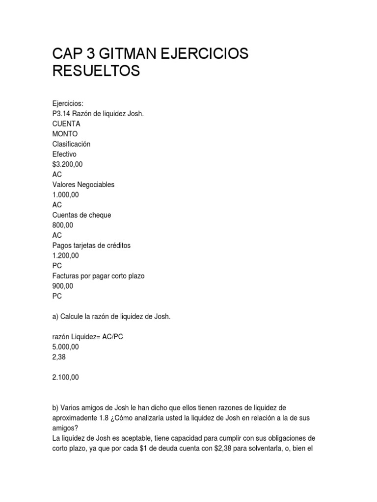Cap 3 Gitman Ejercicios Resueltos | PDF | Apalancamiento (Finanzas) | Liquidez de mercado