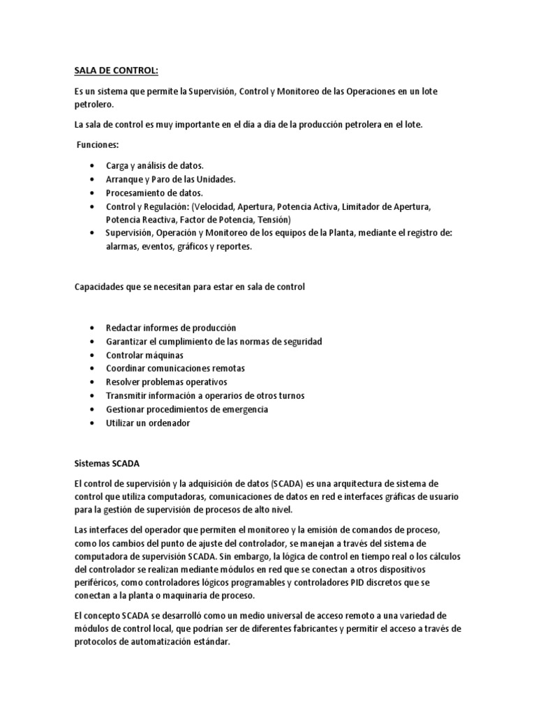 Sala de Control | PDF | Scada | Controlador lógico programable