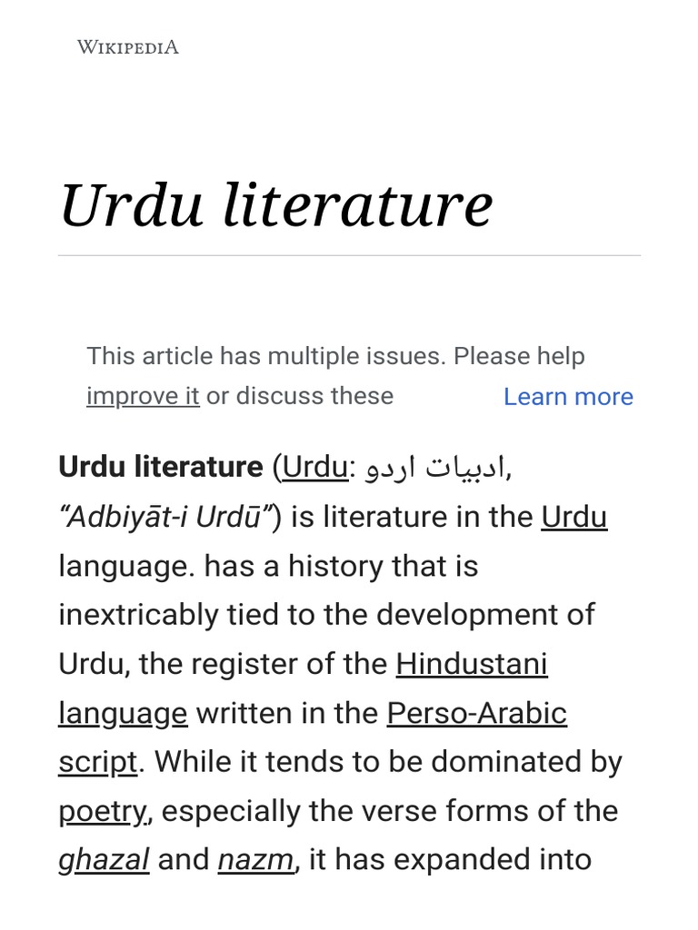 Urdu Literature - Wikipedia | PDF | Urdu | Poetry