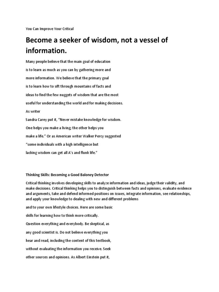 Become A Seeker of Wisdom, Not A Vessel of Information.: Thinking ...