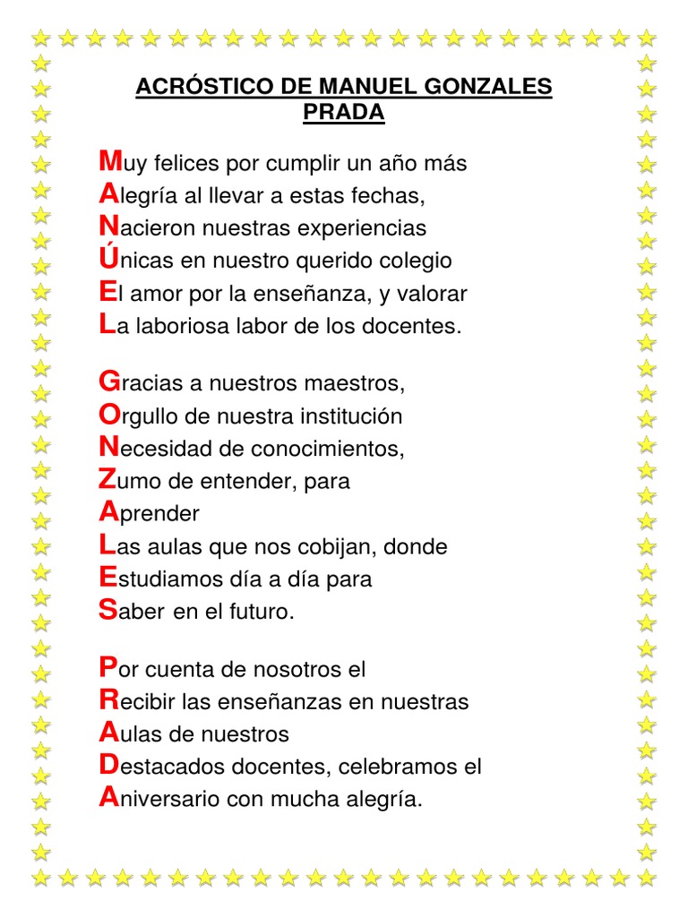 Acróstico de Aniversario Colegio Manuel | PDF | Salud y bienestar
