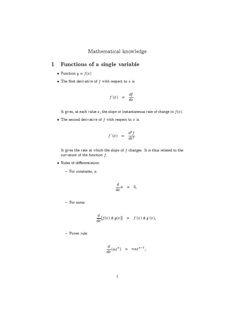 Mathematical Knowledge Functions of A Single Variable | Download Free ...