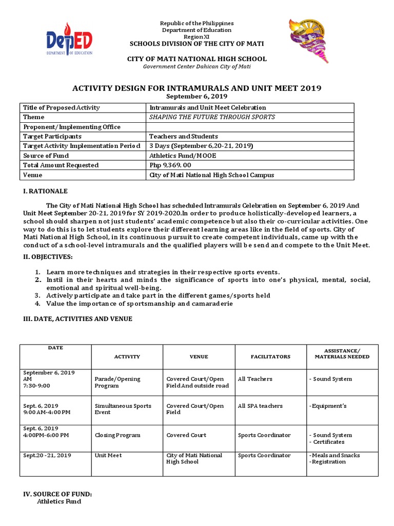 Activity Design For Intramurals | PDF | Sports | Cognition
