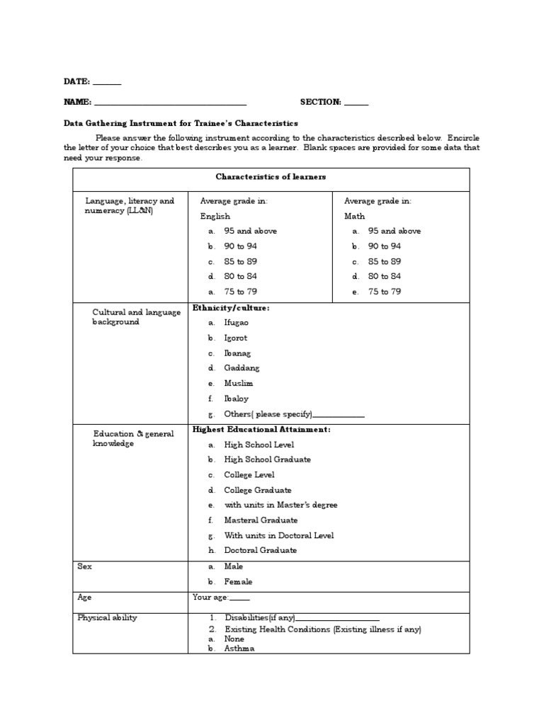 Data Gathering Instrument For Trainee | PDF | Booting | Bios