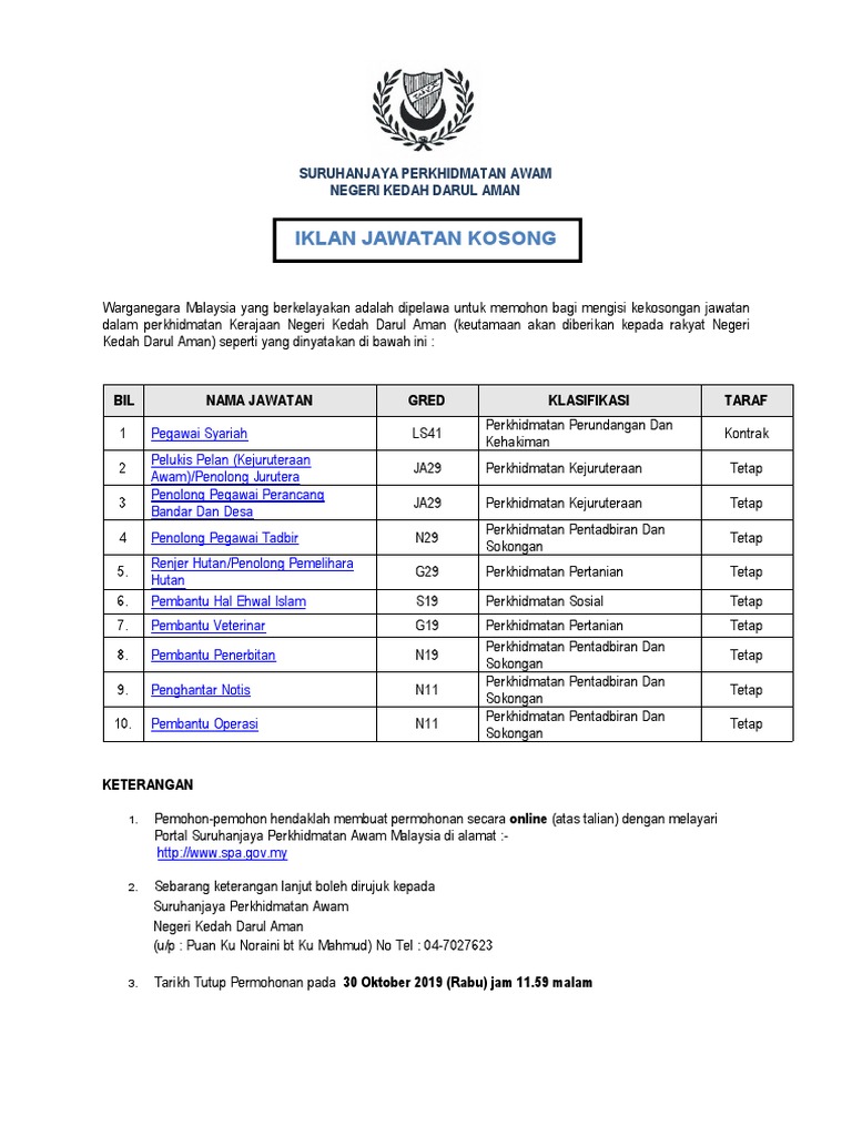 Iklan SPA Kedah 2019 | PDF