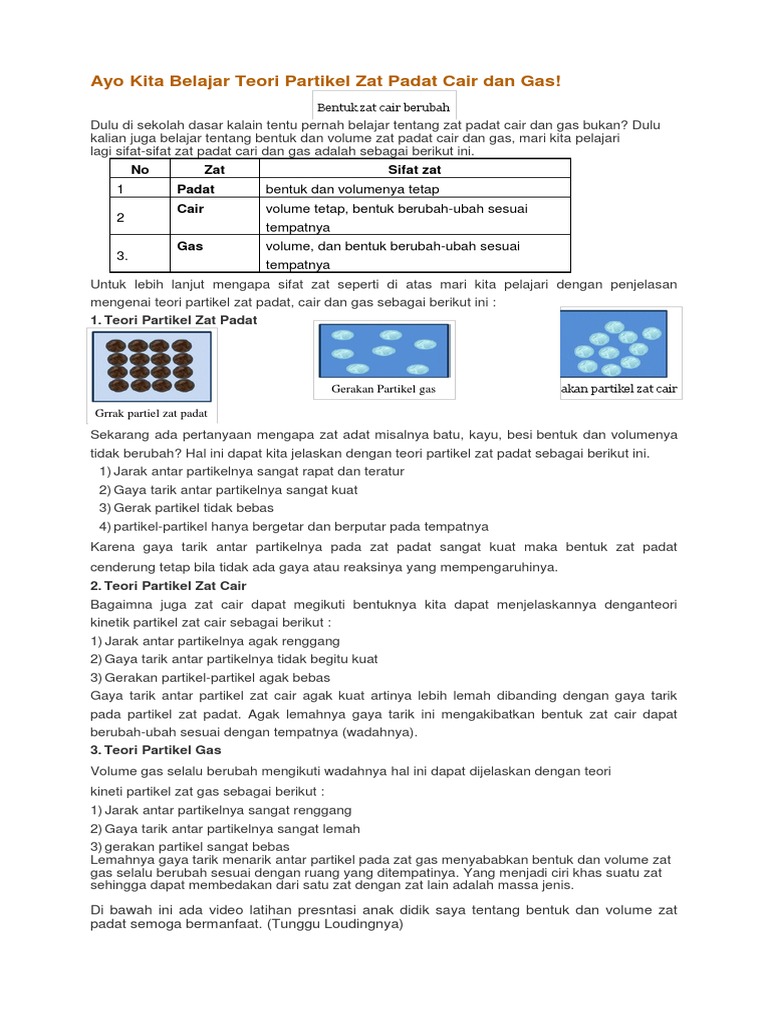 Ayo Kita Belajar Teori Partikel Zat Padat Cair Dan Gas | PDF