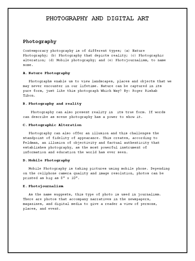 Photography and Digital Art | PDF | Digital Camera | Media Technology