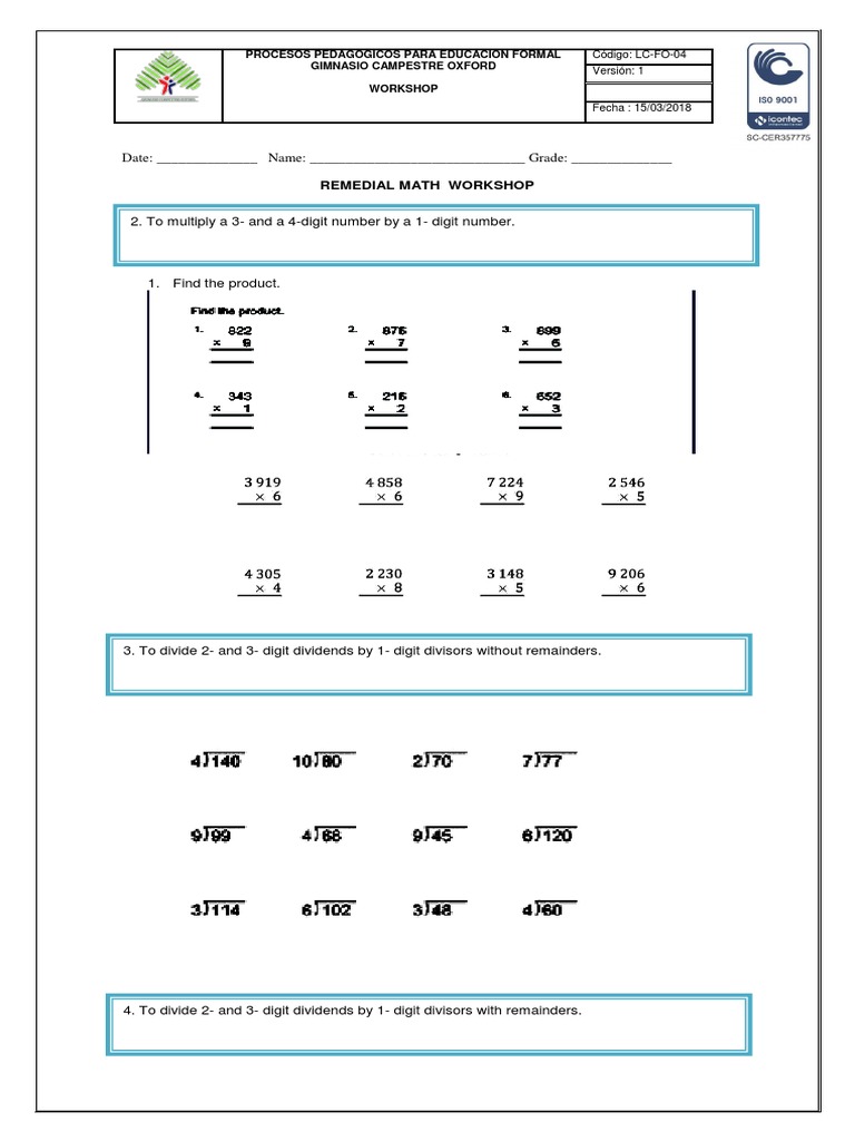 Remedial Math Workshop Guide | PDF | Business