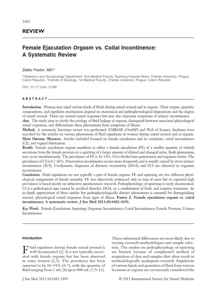 Pastor, Z. (2013) - Female Ejaculation Orgasm vs. Coital Incontinence. A Systematic Review | PDF ...