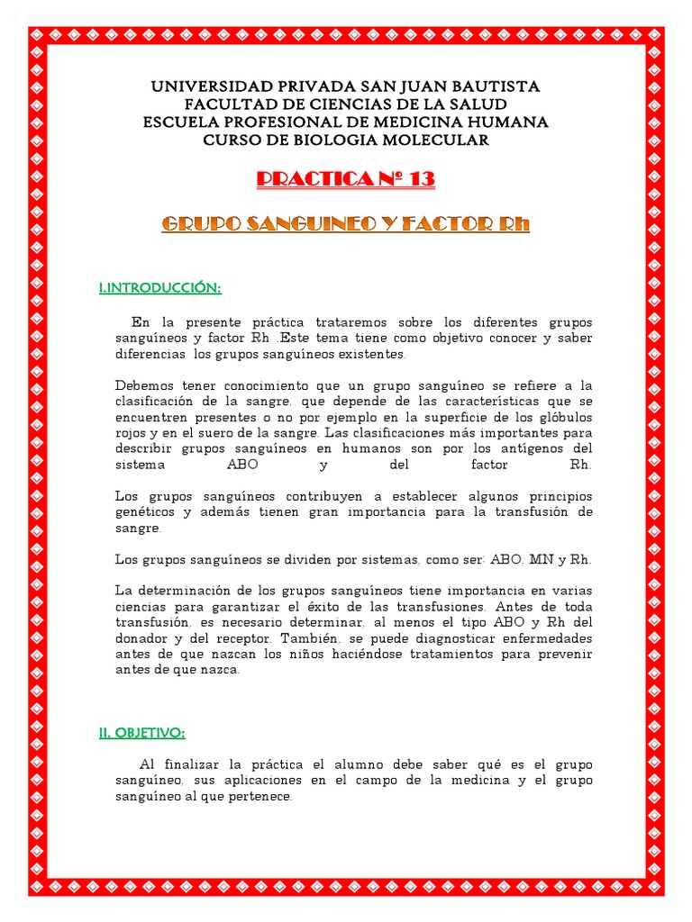 PRACTICA #13 GRUPO SANGUINEO Y FACTOR RH | PDF | Tipo de sangre | Sangre