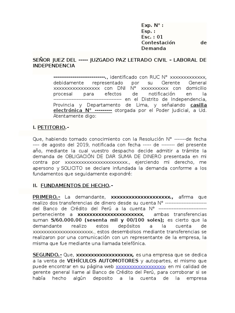 Contestacion de Demanda | PDF | Demanda judicial | Información del gobierno