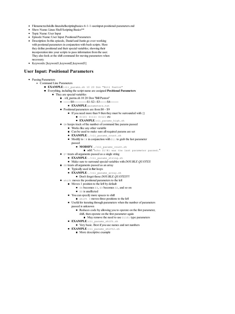 User Input Positional Parameters Example Pdf Parameter Computer Programming Command
