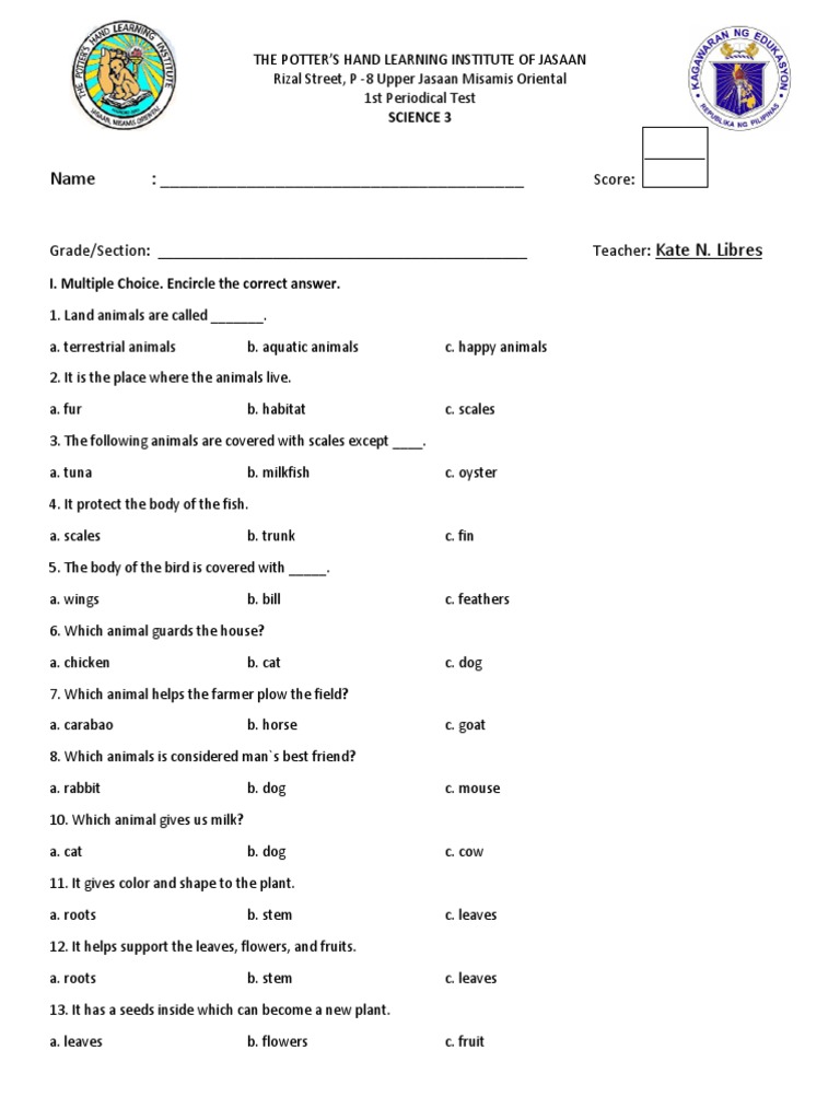 1st Periodical Test | PDF | Plural | Noun