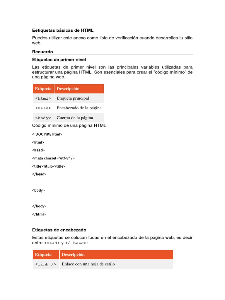 Etiquetas Básicas de HTML | PDF | HTML | Página web