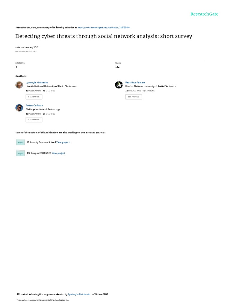 Detecting Cyber Threats Through Social Network Ana PDF | PDF | Social ...